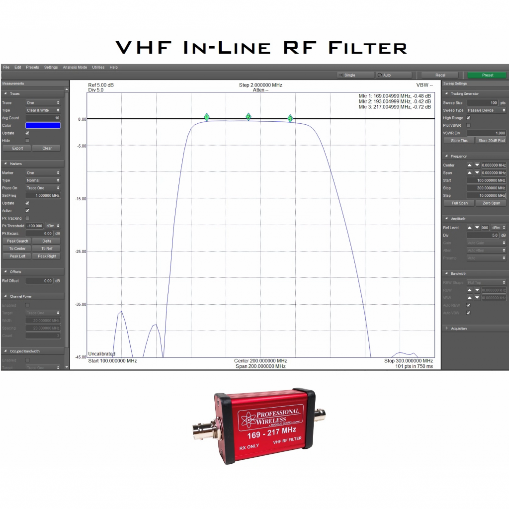 PWS In-Line Bandpass Filter - VHF 169-217 MHz - Professional Wireless ...
